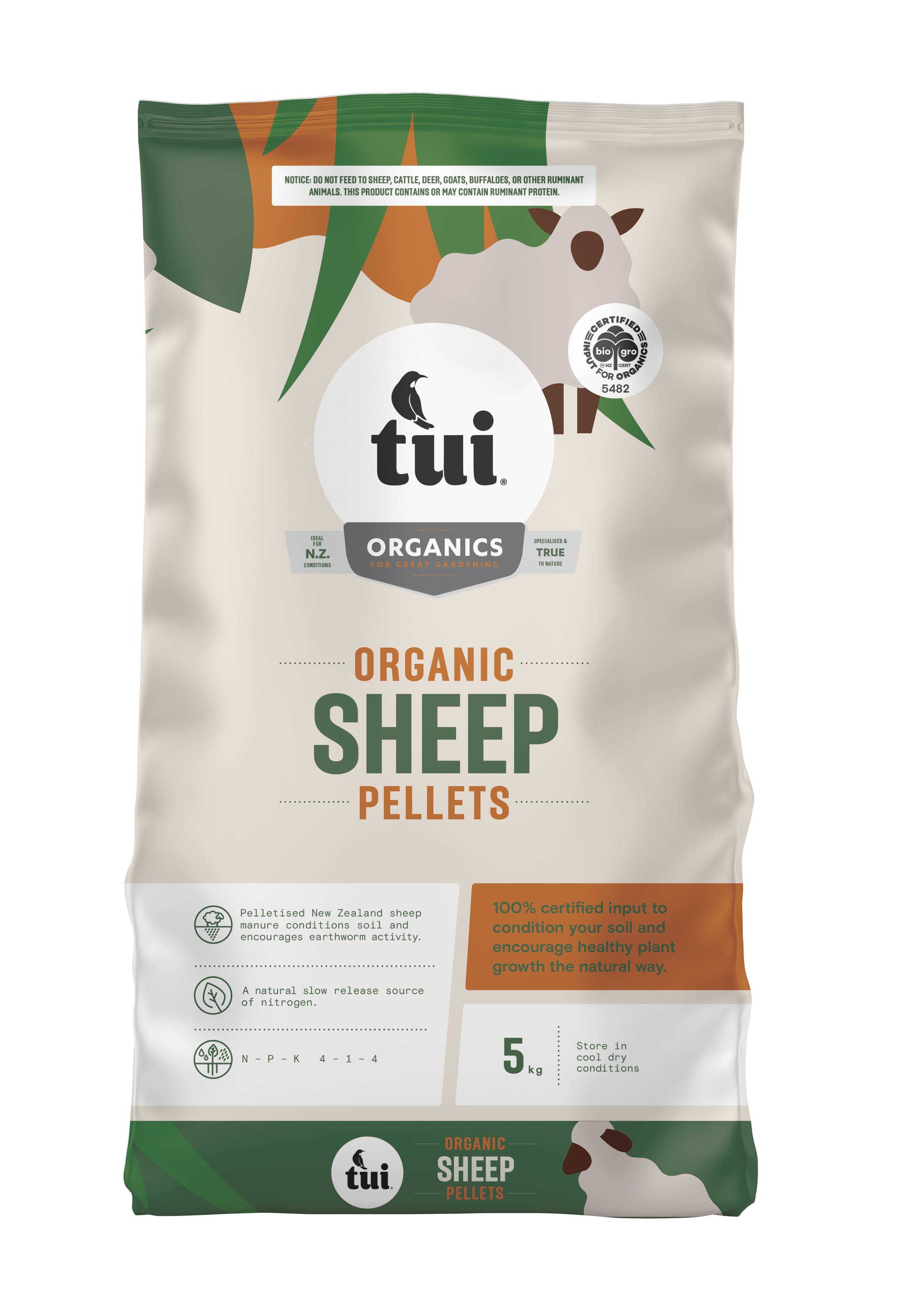 Tui Organic Sheep Pellets - Biogro Certified - 5KG